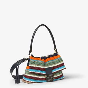 Fendi Baguette® Soft Medium Multicolor Raffia-effect Material And Cotton Crochet Bag
